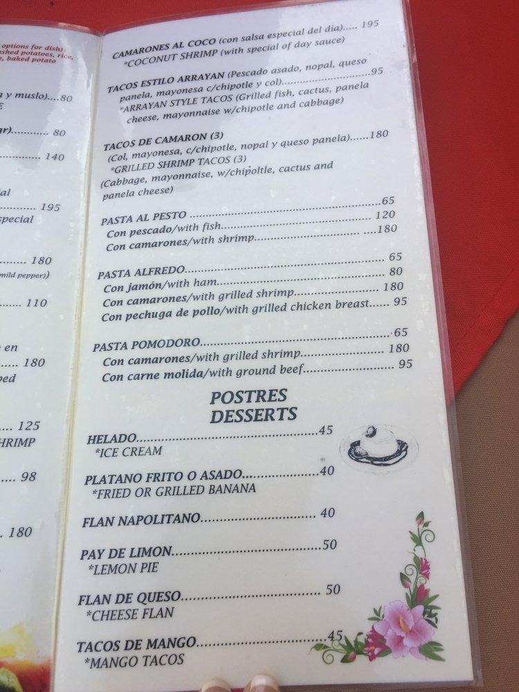 Menu at Restaurant El Arrayan, Zihuatanejo