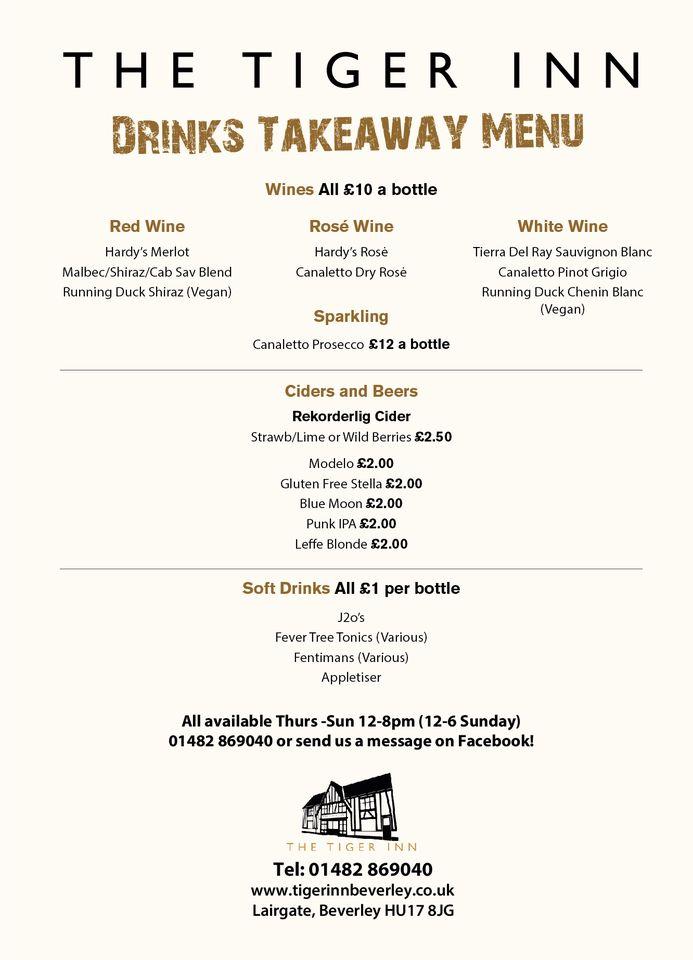 Menu at Tiger Inn pub & bar, Beverley