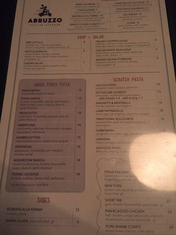 Menu at Abruzzo Italian Kitchen restaurant, Whitefish