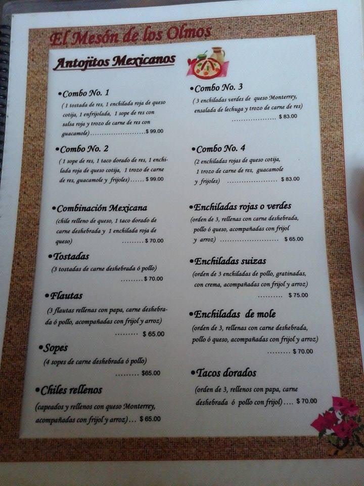 Menu at El Mesón de los Olmos Restaurant, Tijuana, Blvd. Gustavo Díaz ...