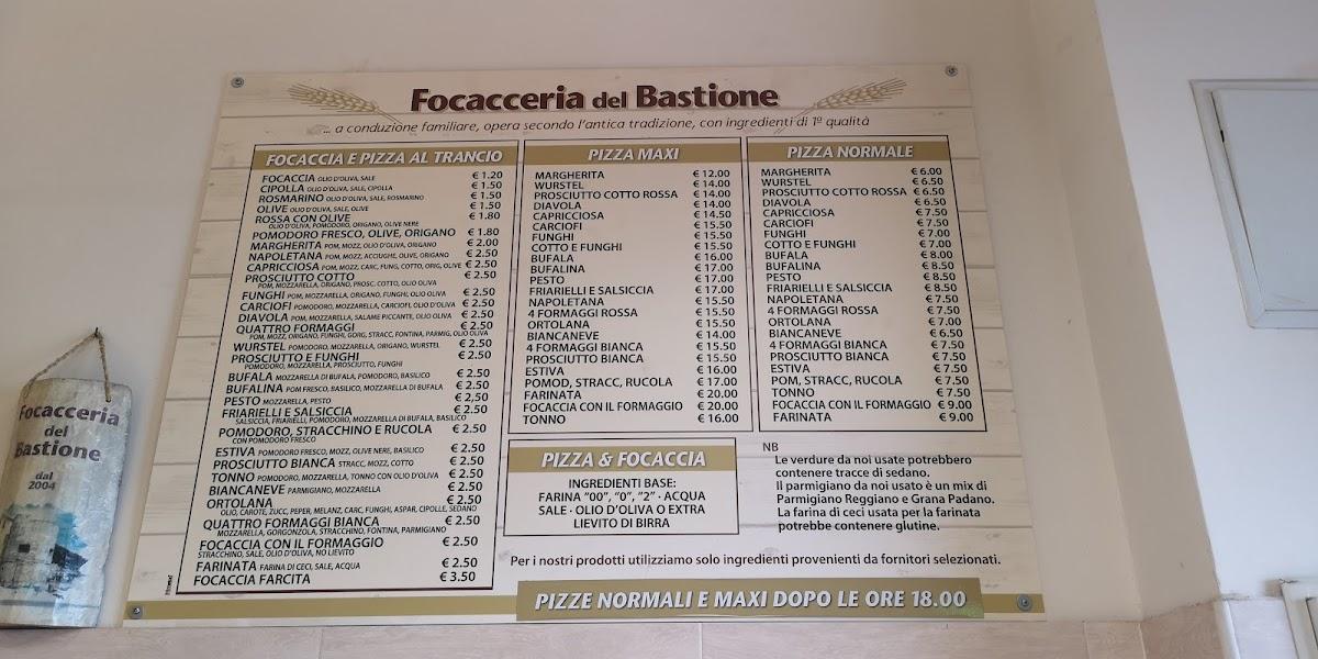 Menu da Focacceria Del Bastione pizzeria, Laigueglia