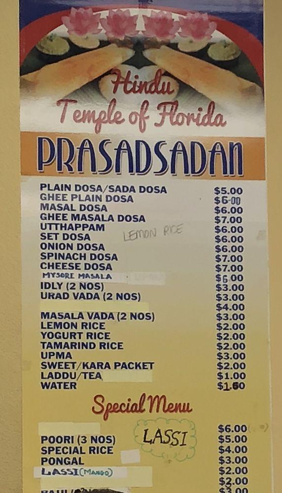 Menu at Hindu Temple Of Florida Canteen restaurant, Tampa