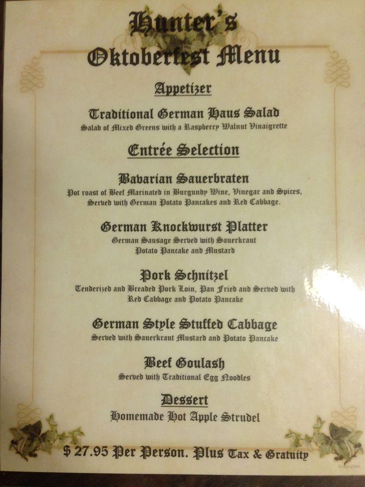 Menu at Hunter's Steak & Ale House steakhouse, New York City