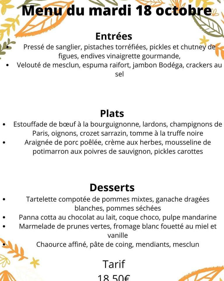 Menu au LE CONCEPT restaurant, Cigogné