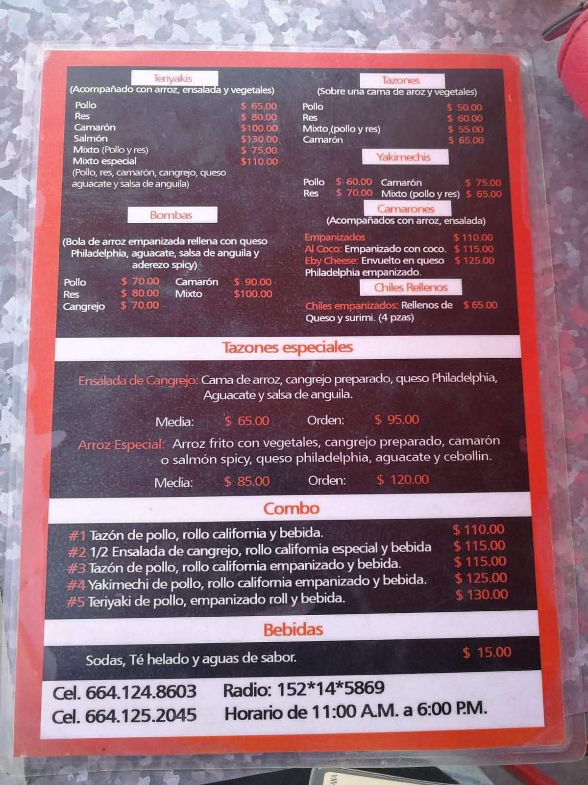 Menu at Maki Sushi, "La Carreta" restaurant, Tijuana