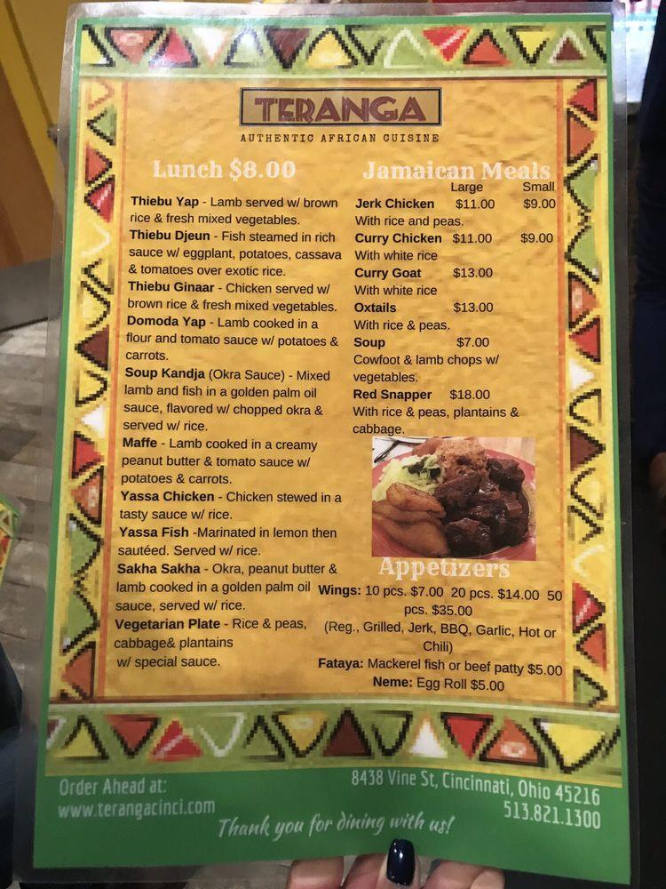 Menu at Teranga African Restaurant, Cincinnati
