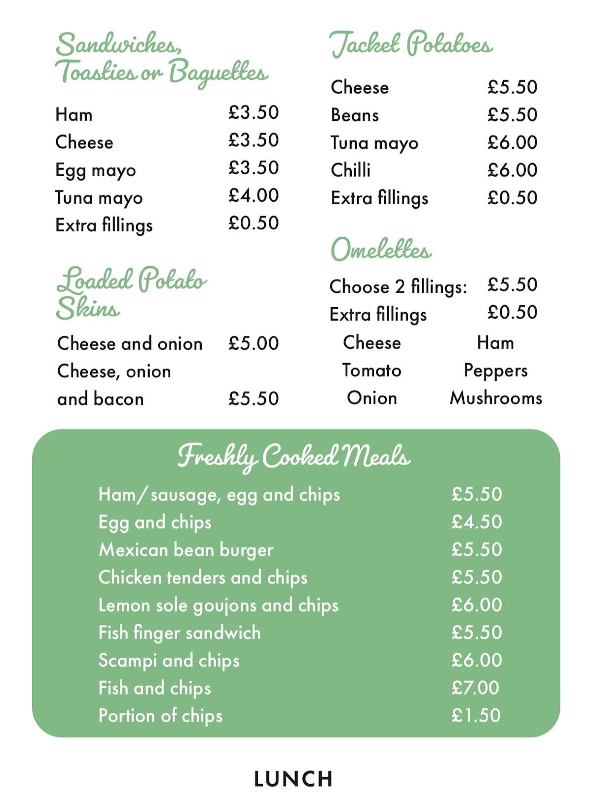 Menu at Walnut Tree Cafe, Meppershall