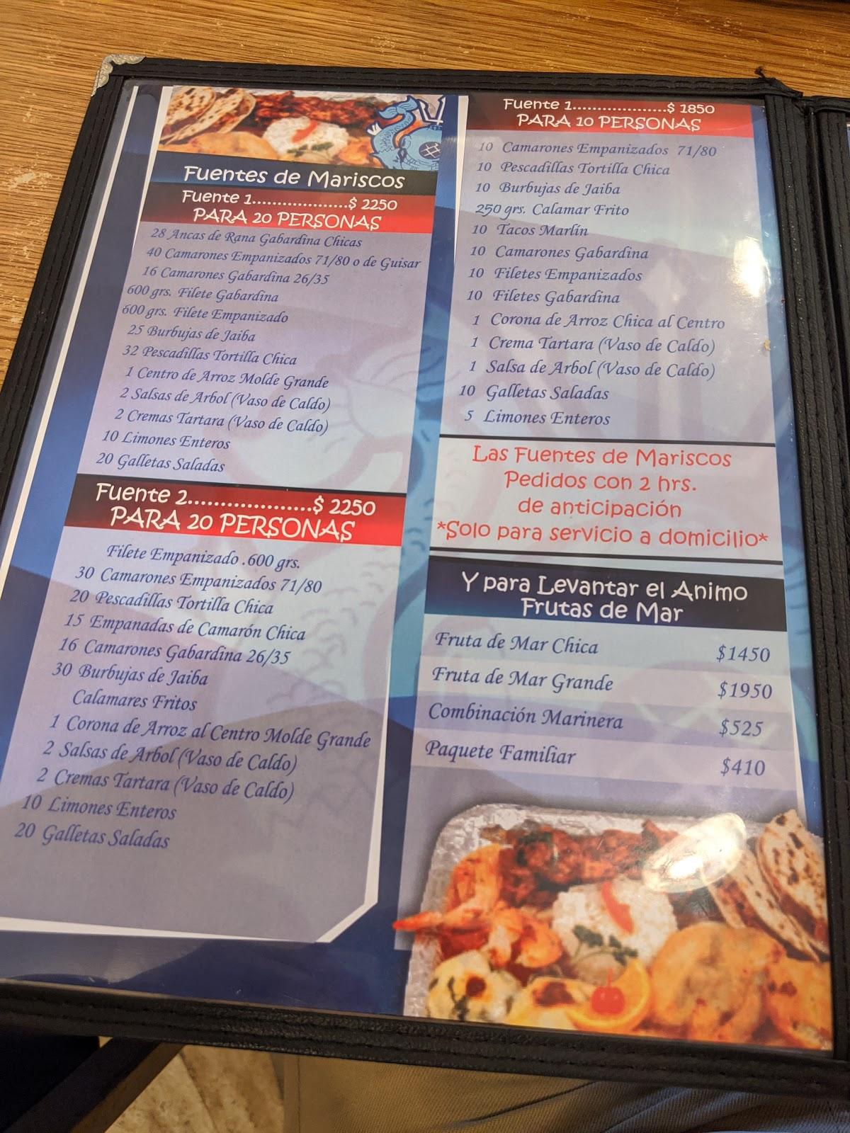 Carta de El Marinero Restaurant-Bar, Nuevo Laredo, Abraham Lincoln 2916