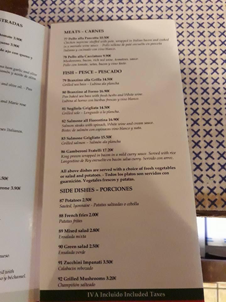 Menu at Fratelli Ristorante Italiano pizzeria, Benijófar