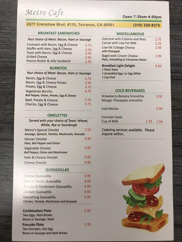 Menu at Metro Cafe, Torrance