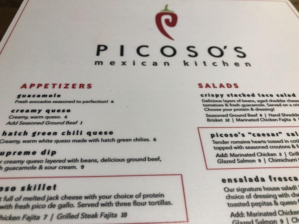 Menu at Picoso's Mexican Kitchen pub & bar, Lubbock