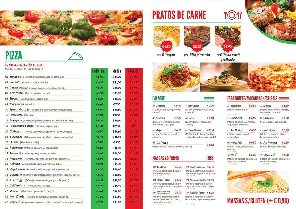 Menu at Pizzeria Toscana, Marinhais