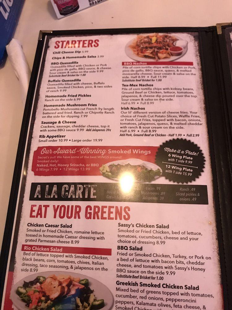 Menu at Sassy's Red House BBQ, Fayetteville