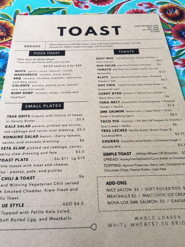 Menu at Toast pub & bar, Norfolk