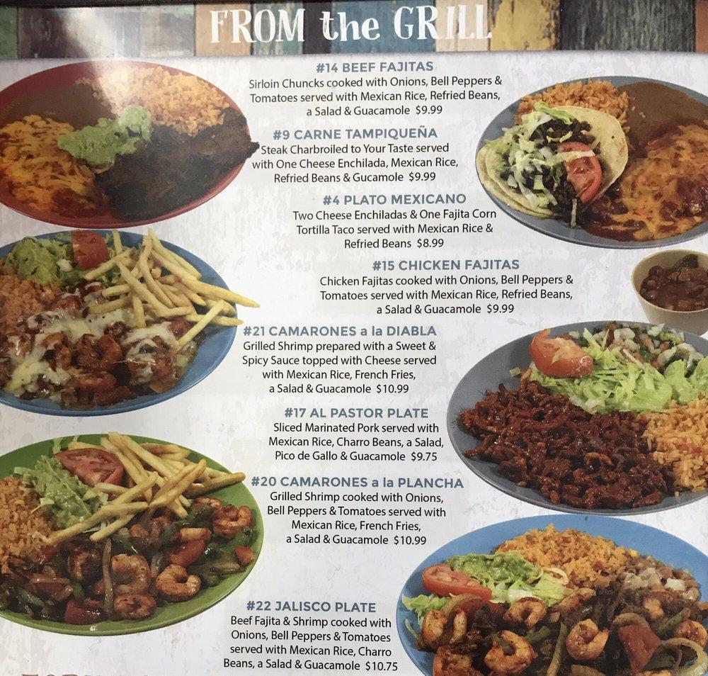 Menu at Arandas Taqueria restaurant, Slaton