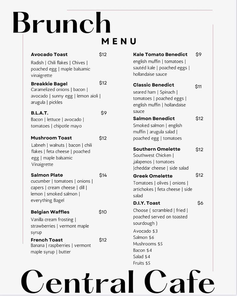 Menu at Central Cafe, Saint Johnsbury