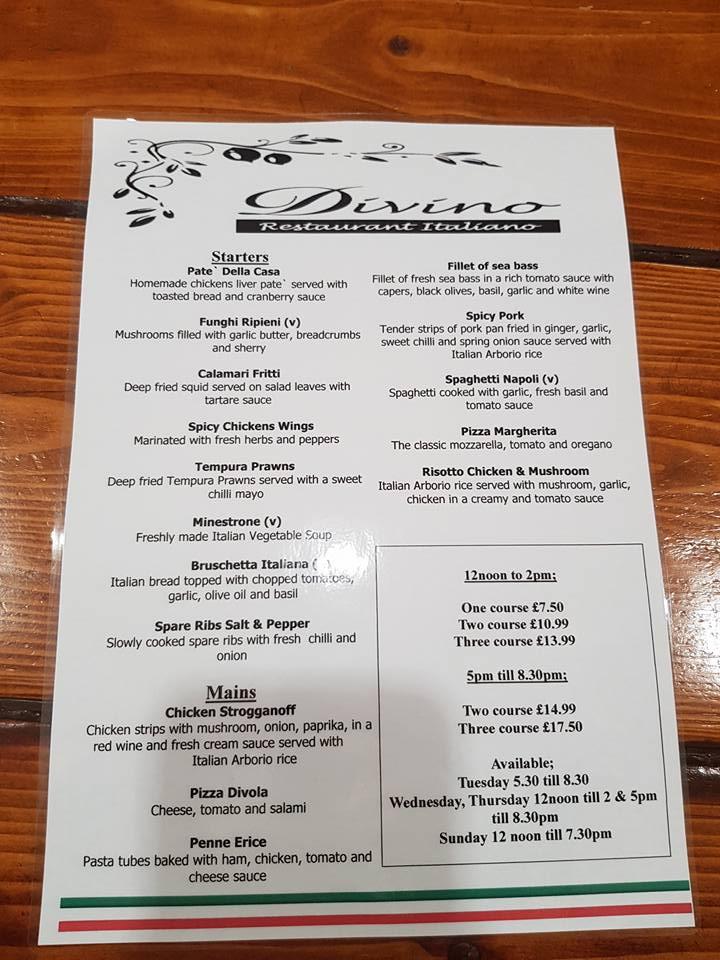 Menu at Divino Italian Restaurant Wigan, Wigan, 4 Orrell Rd
