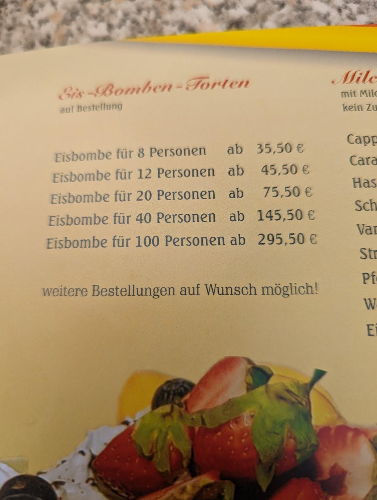 Speisekarte von Eis - Cafe Seidel, Lübben (Spreewald)