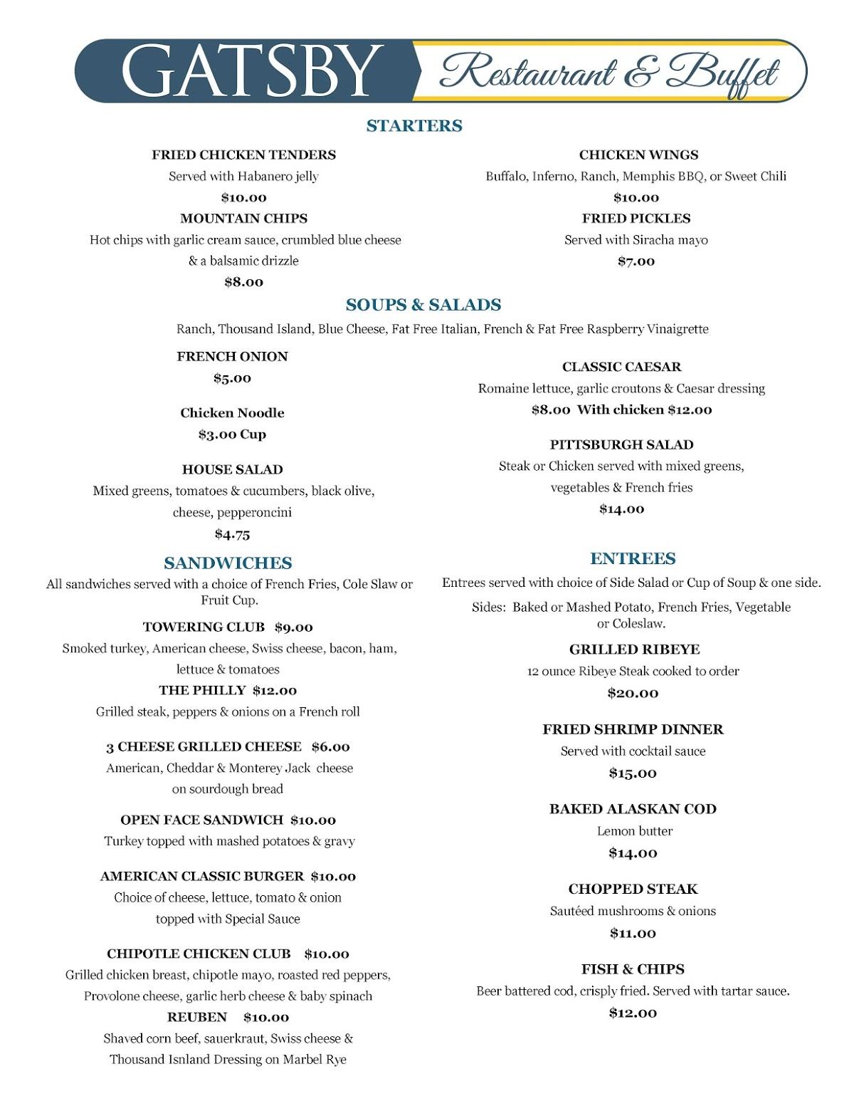 Menu at Gatsby Restaurant, Wellsville
