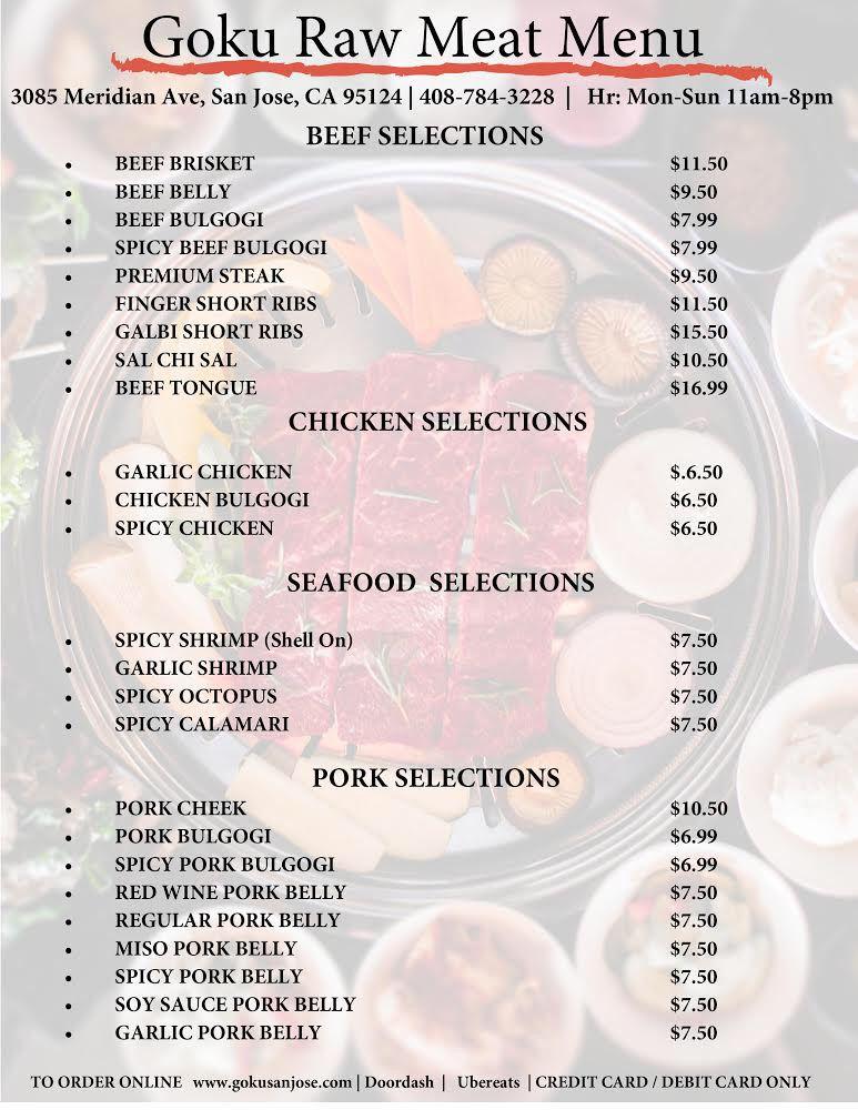 Menu At Goku Korean BBQ Hot Pot San Jose Meridian Ave menu-at-goku-korean-bbq-hot-pot-san-jose-meridian-ave