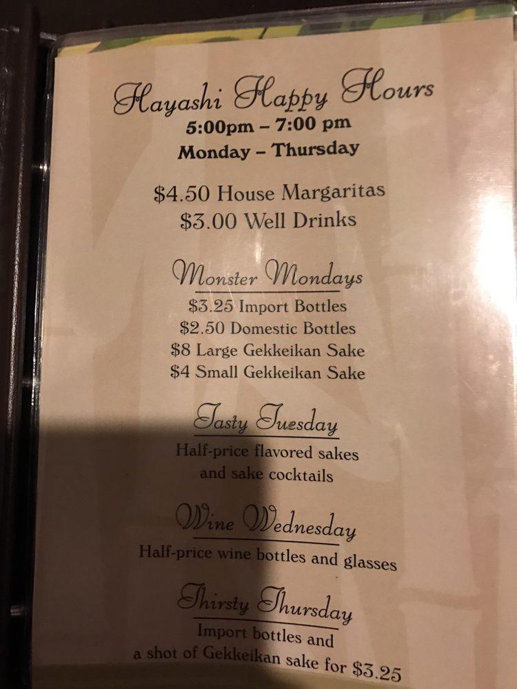 Menu at Hayashi Midtown restaurant, Lubbock, 19th St