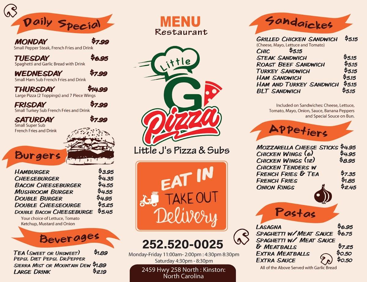 Menu at Little G’s Pizza & Subs pizzeria, Kinston
