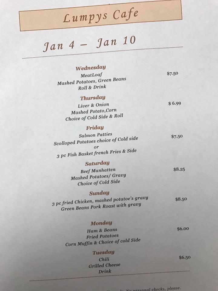 Menu at Lumpy's Restaurant, Cambridge City