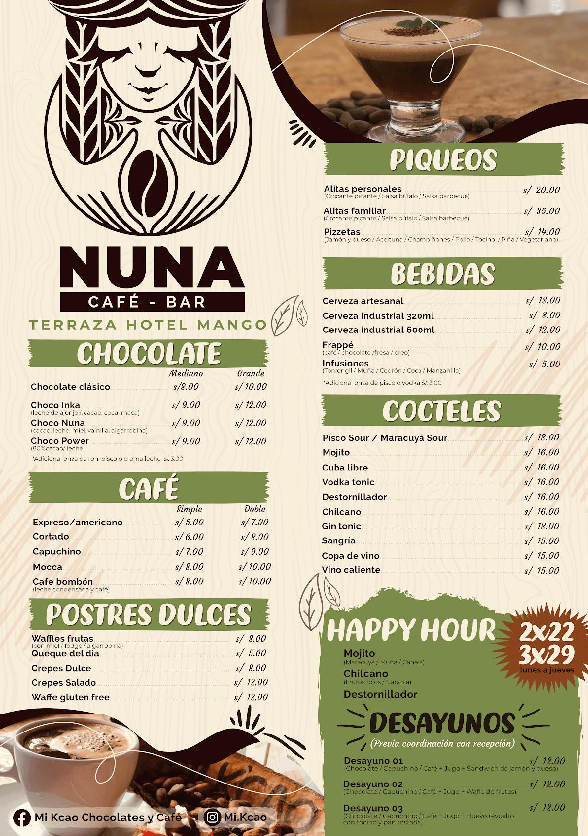 Menu at Mi Kcao chocolates y cafe rooftop, Arequipa