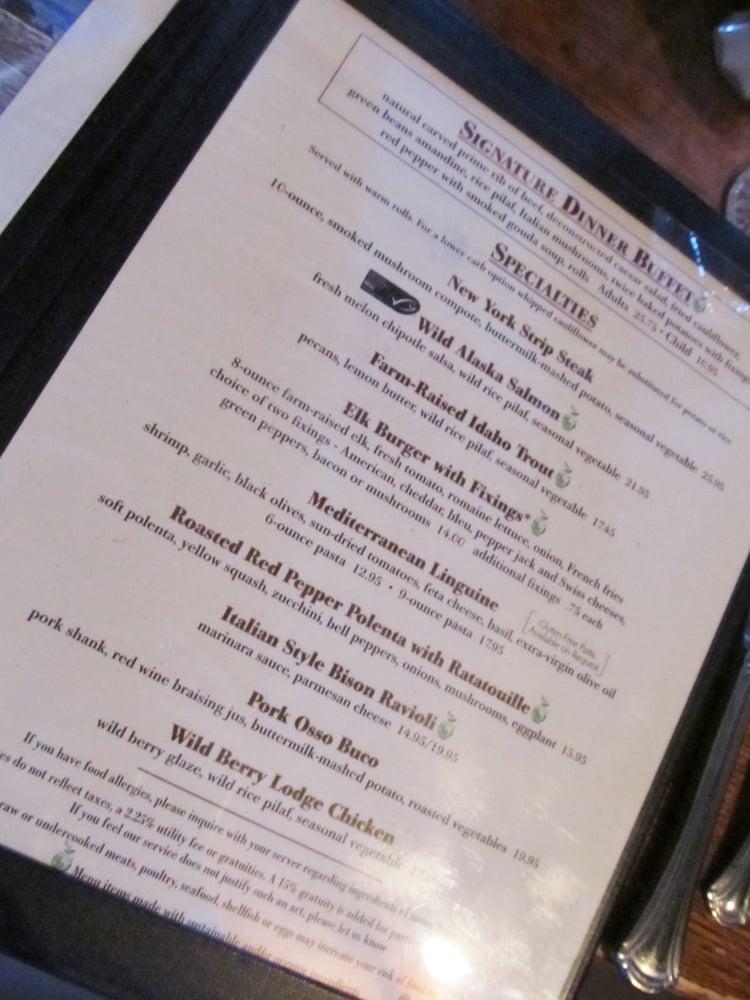 Menu at Old Faithful Inn Dining Room restaurant, USA, Old Faithful Rd