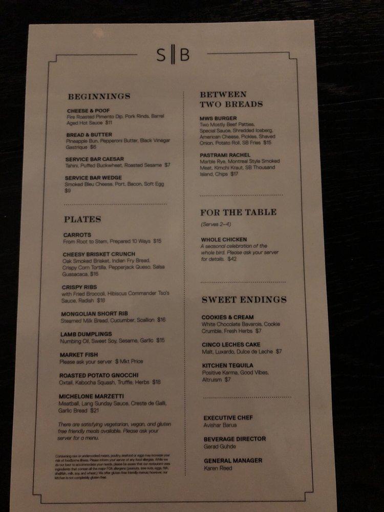 Menu at Service Bar, Columbus, Courtland Ave