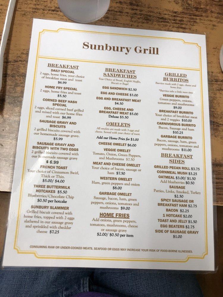 Menu at Sunbury Grill restaurant, Sunbury