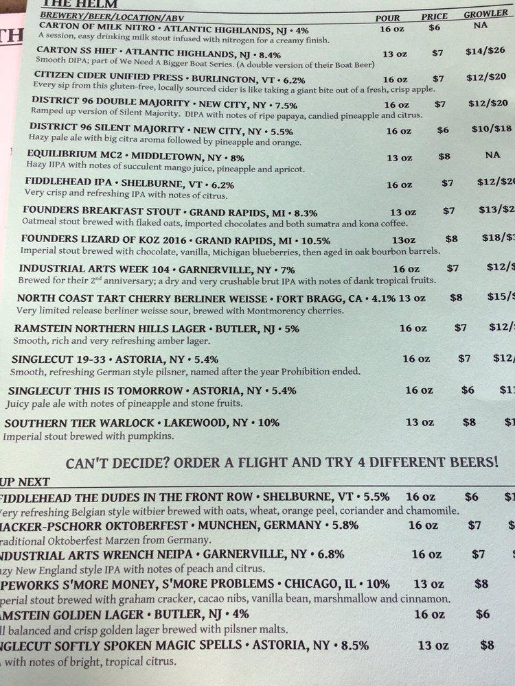 Menu at The Helm pub & bar, Greenwood Lake, 649 Jersey Ave