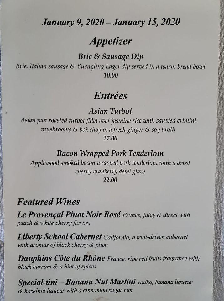 Menu at Yellow House Hotel restaurant, USA