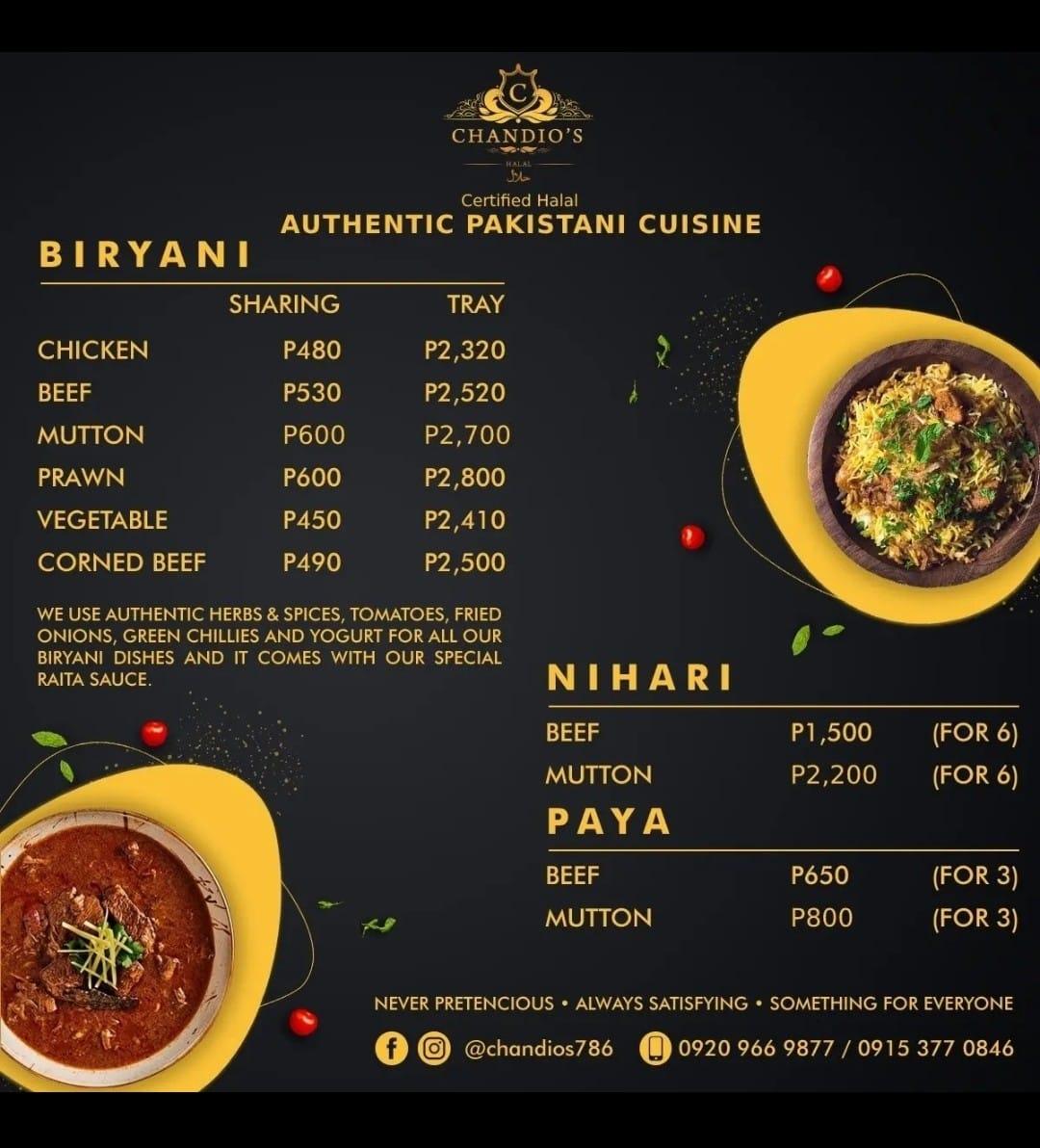 Menu at Chandio's Authentic Pakistani Cuisine restaurant, Quezon City