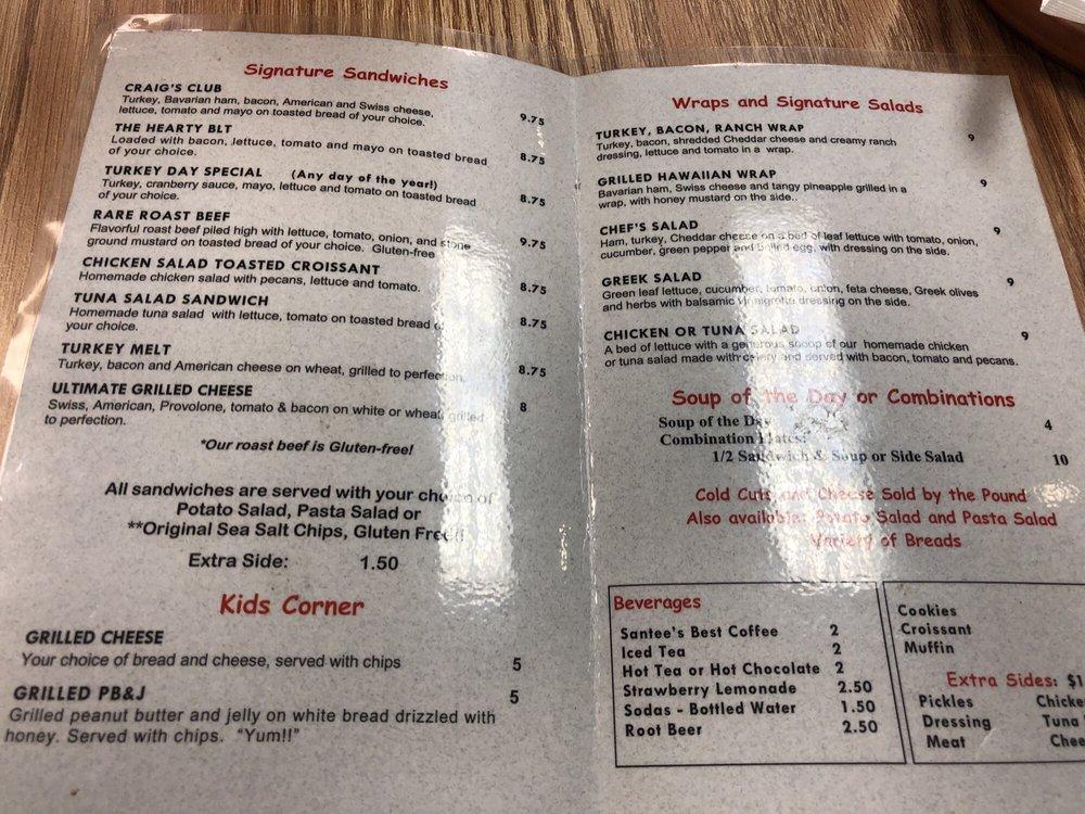 Menu at Craig's Deli cafe, Santee