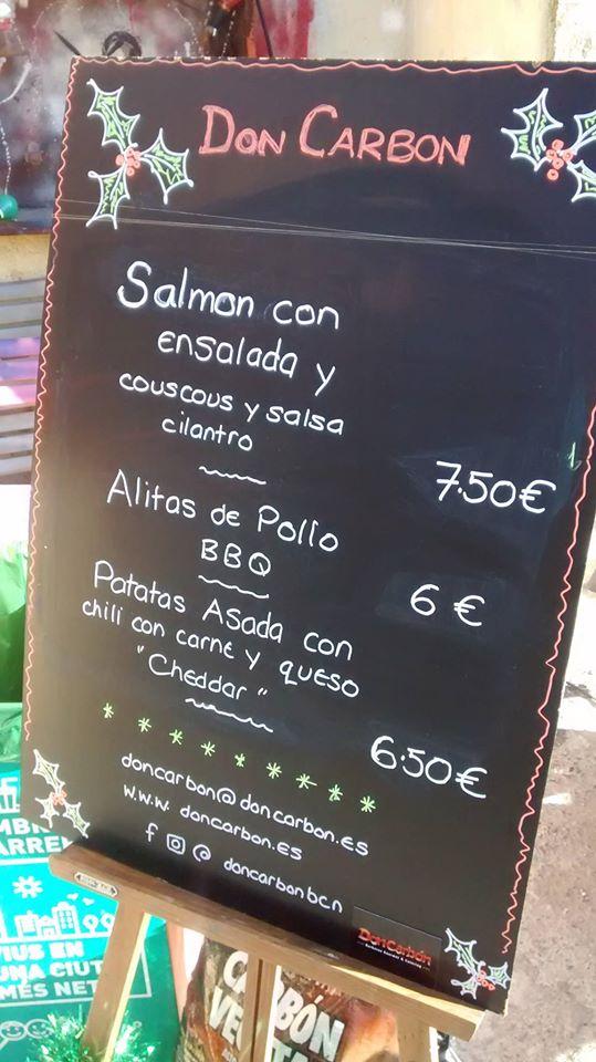 Menu at Don Carbon restaurant, Barcelona