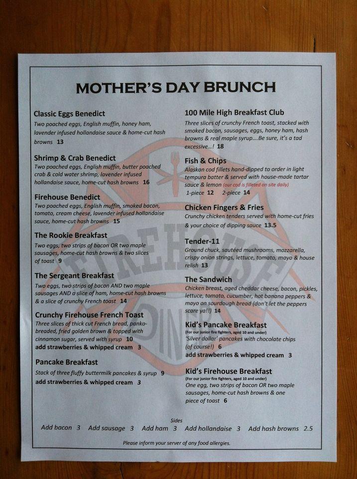 Menu at Firehouse Diner restaurant, 100 Mile House