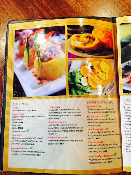Carta del restaurante Inca's Peruvian Cuisine, Tucson
