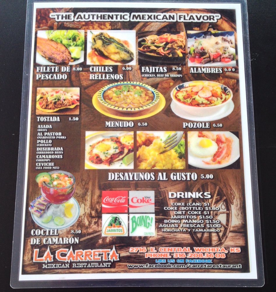 Menu at La Carreta restaurant, Wichita