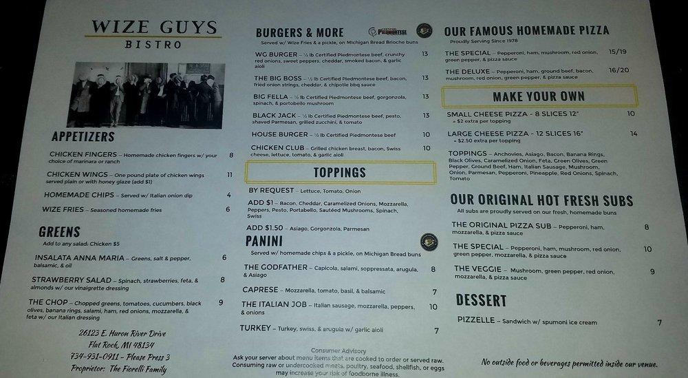 Menu at Wize Guys Bistro pub & bar, Flat Rock