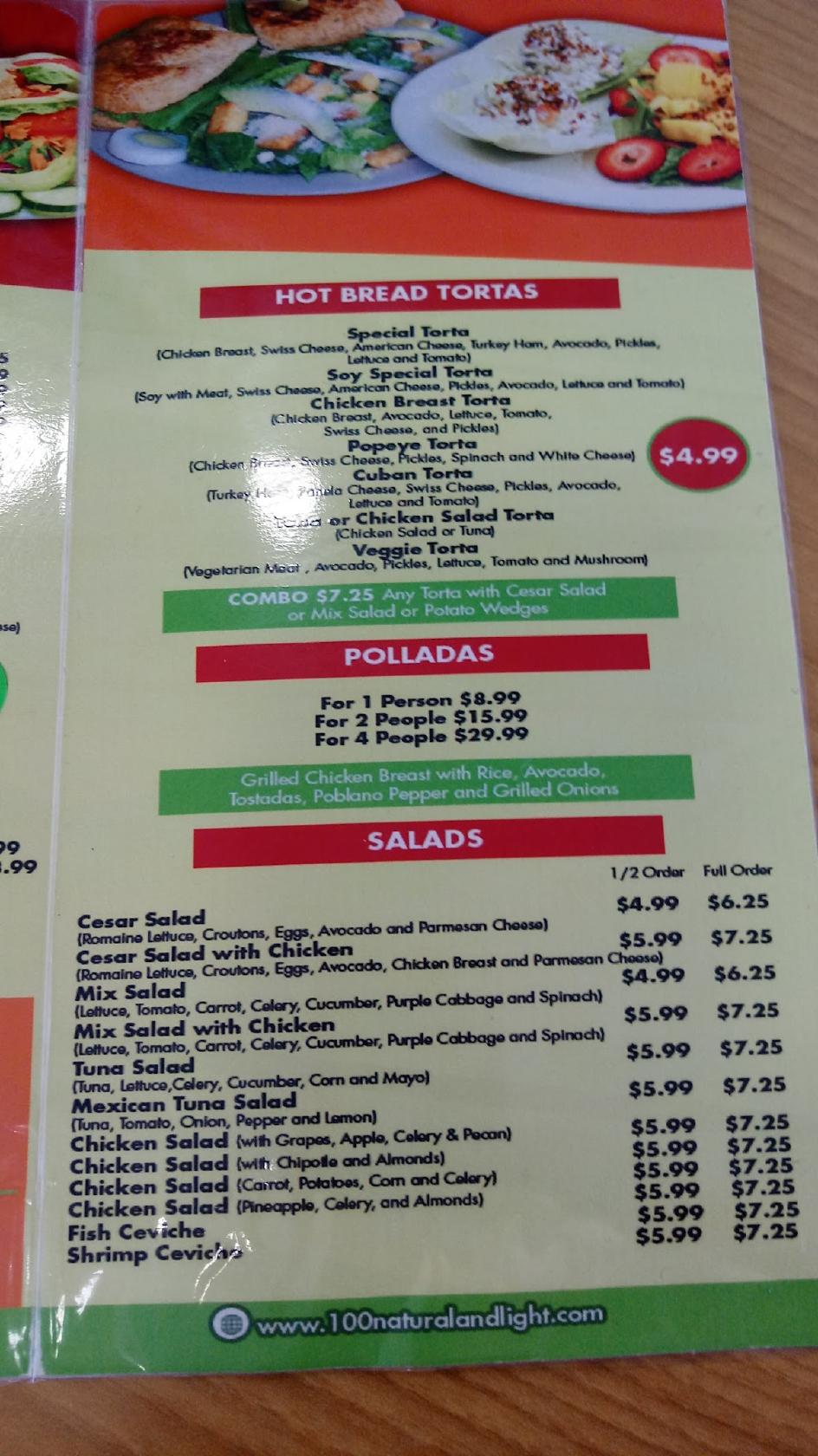 Menu at 100% Natural restaurant, Brownsville, 450 E Alton Gloor Blvd #11