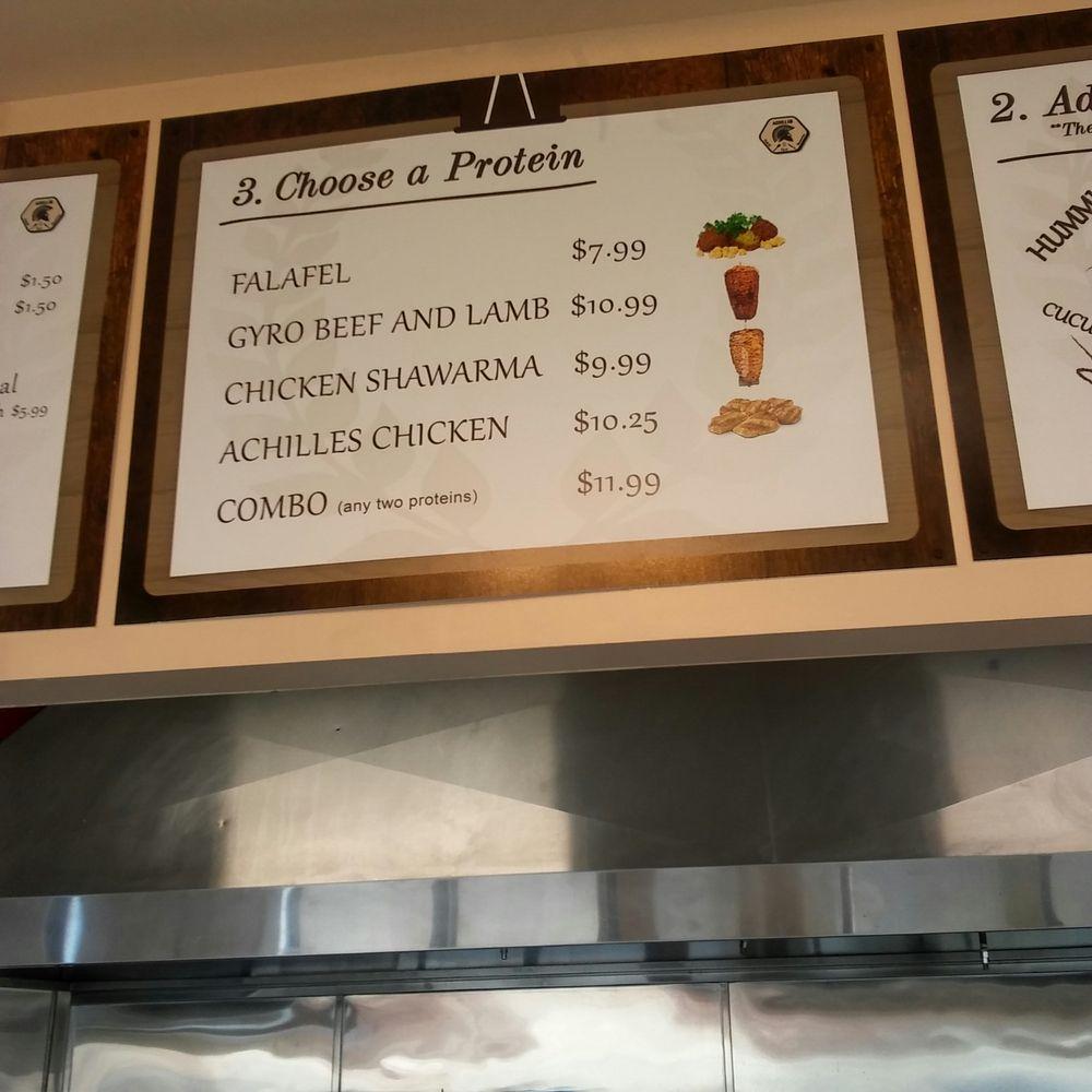 Menu at Achilles restaurant, Santa Clara
