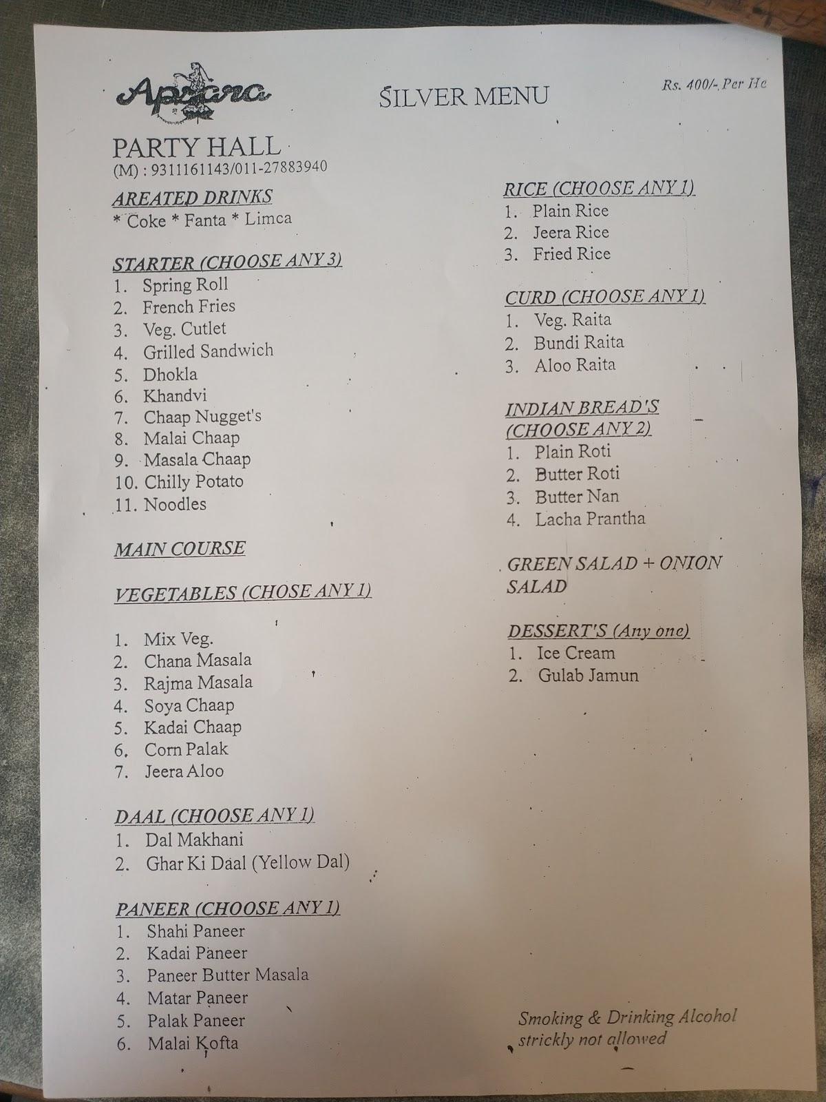 Menu at Apsara Restaurant, Delhi, B-1/113-115