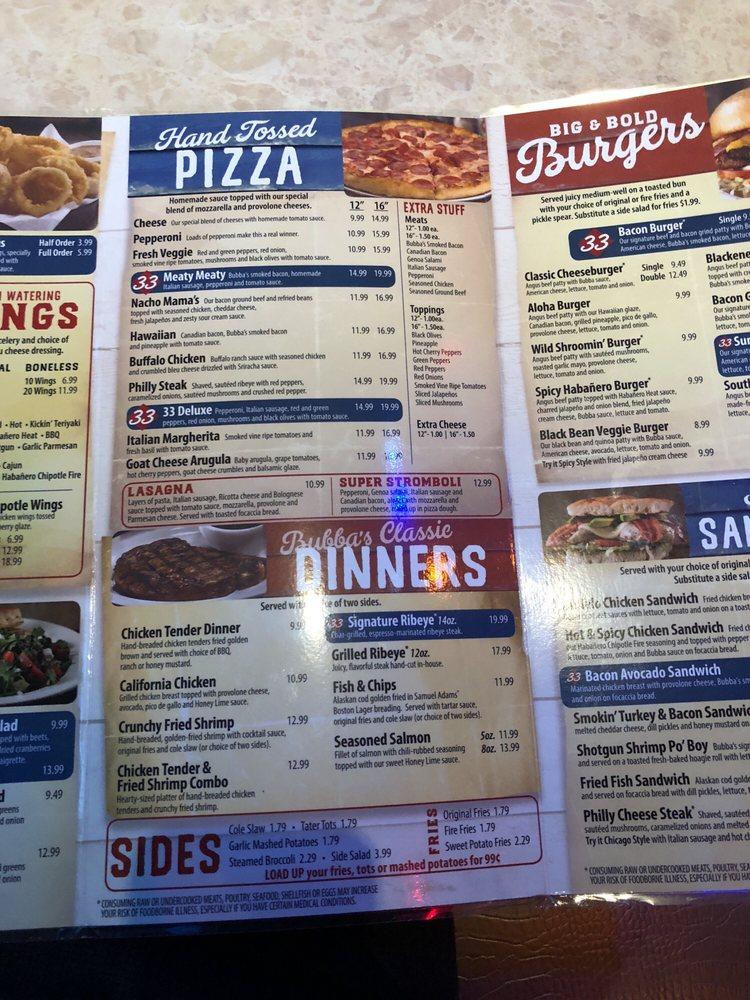 Menu at Bubba's 33 pizzeria, Mesquite