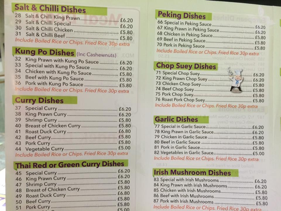 Menu at Cam Hing restaurant, Lisburn