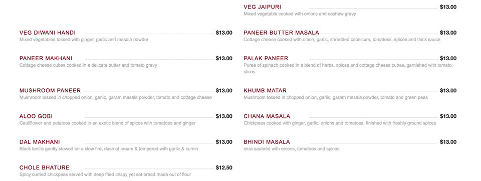 Menu at Curry Point restaurant, New Plymouth