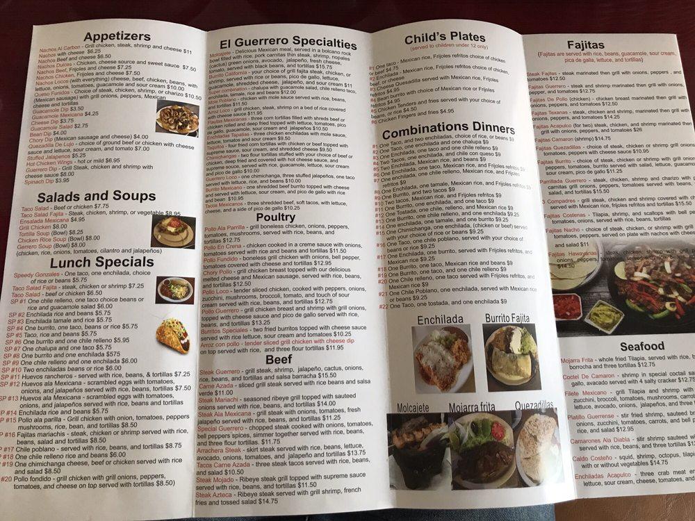 Menu at El Guerrero Mexican Grill restaurant, Pinellas Park