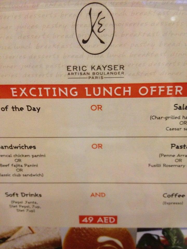 Menu at Eric Kayser cafe, Abu Dhabi