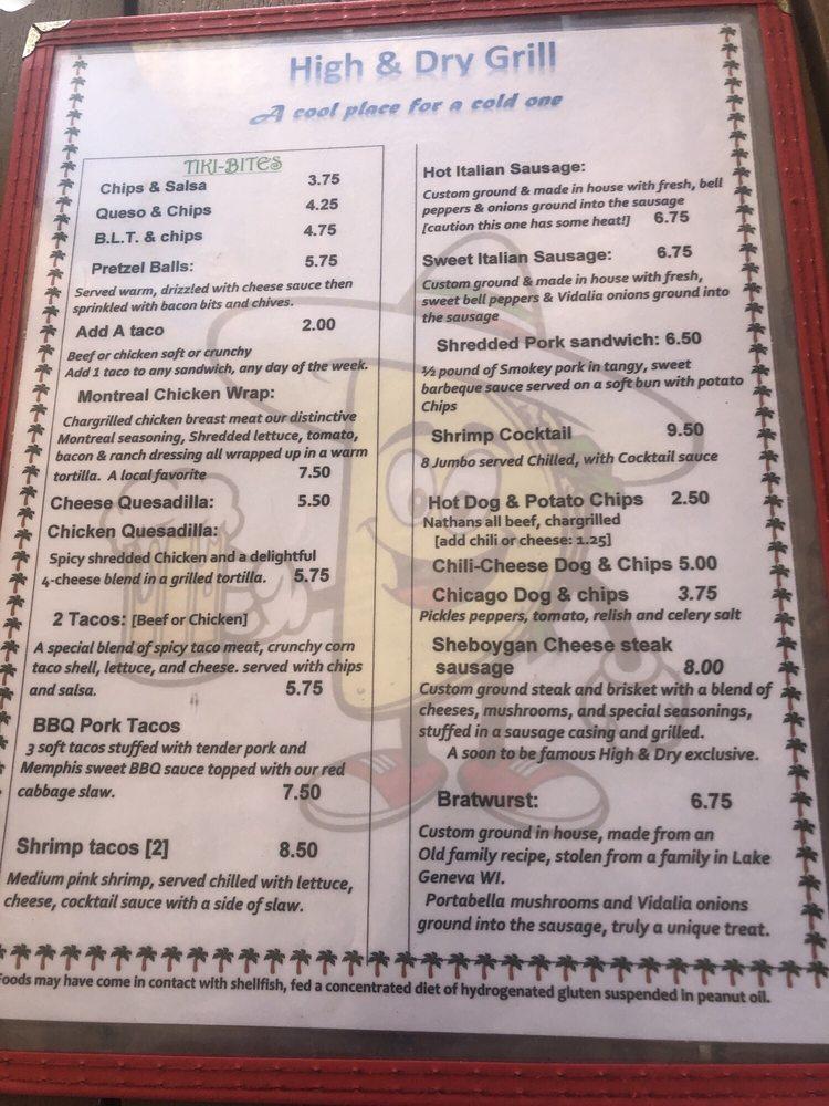 Menu at High & Dry Grill pub & bar, Dunedin