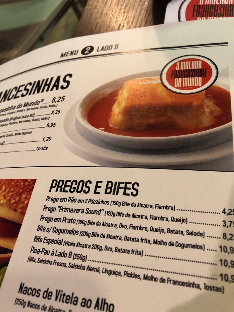Menu em Lado B Café, Porto, Rua Passos Manuel